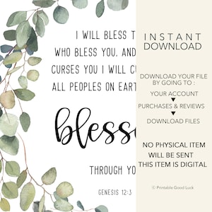 Genesis 12:3 Bible Verse Wall Art Scripture Quote Printable Wall Art ...