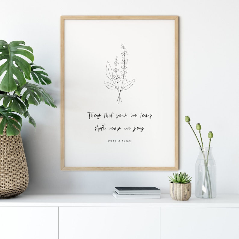 Psalm 126:5 KJV Bible Verse Wall Art Modern Minimal Christian | Etsy