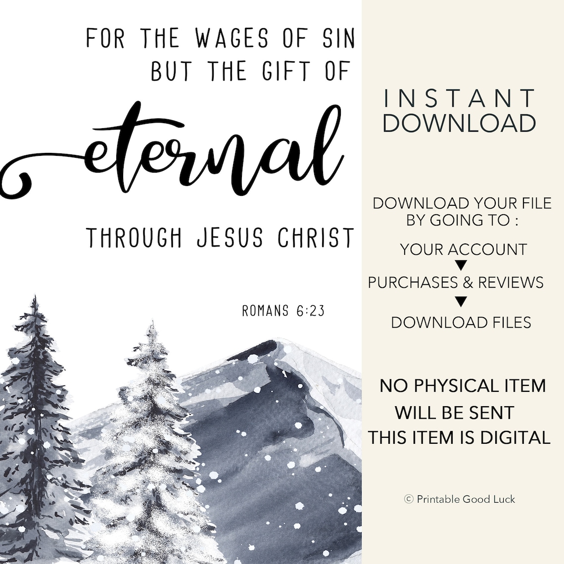 Romans 6:23, Printable Christian Wall Art, Bible Verse Wall Art ...