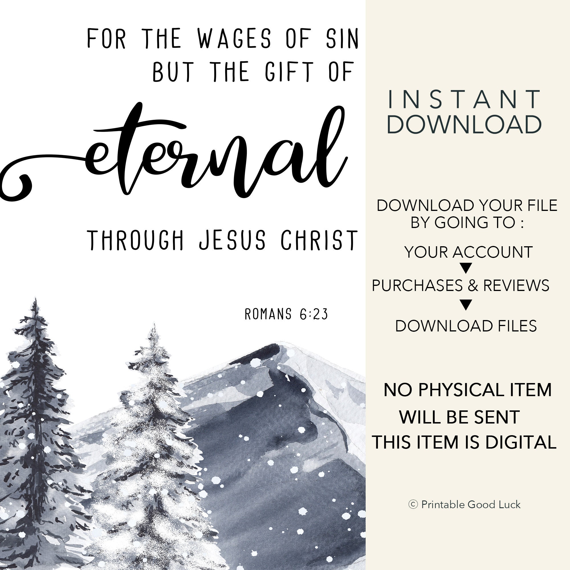 Romans 6:23 Printable Christian Wall Art Bible Verse Wall - Etsy