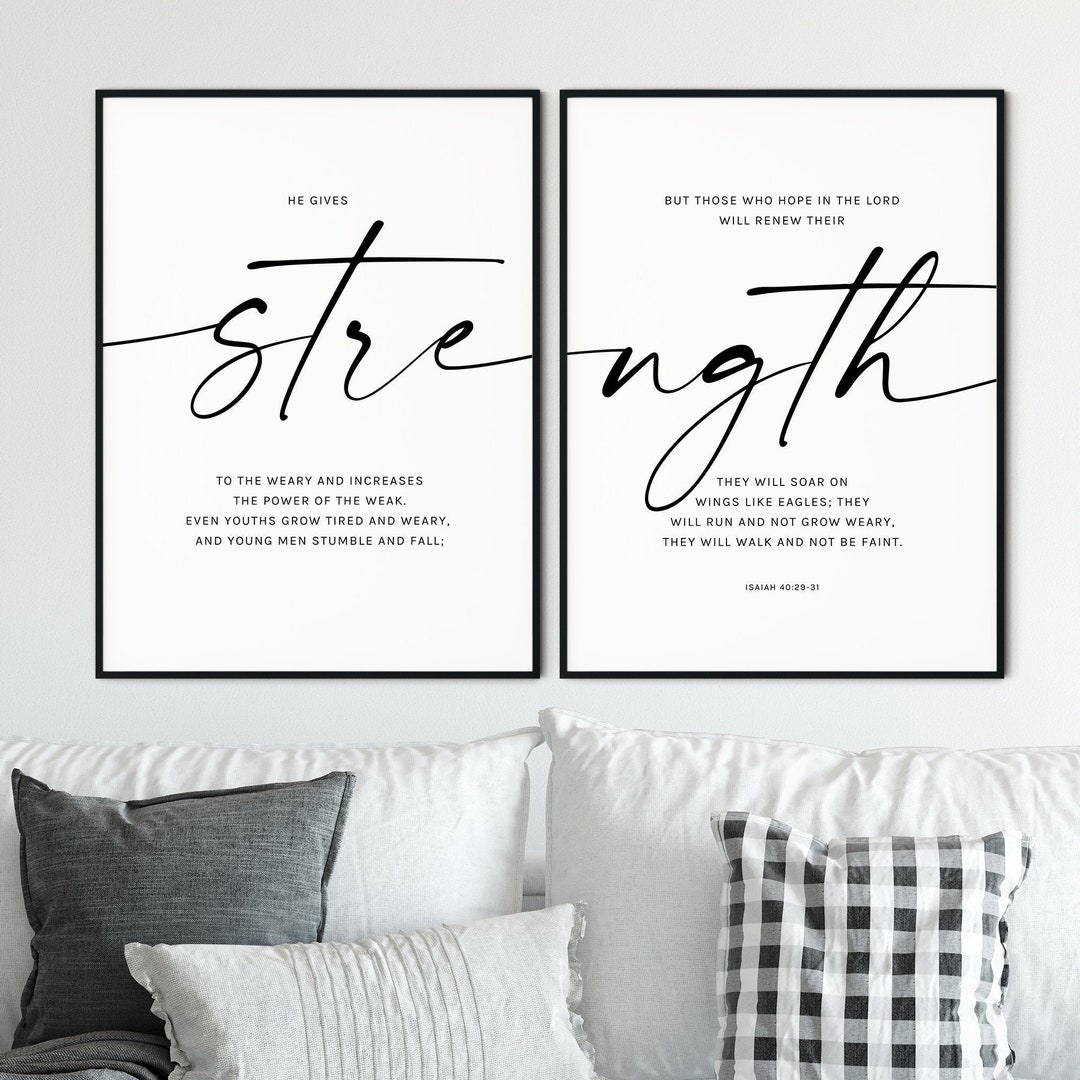Isaiah 40:29-31 Bible Verse Wall Art Set of 2 Prints Modern Christian ...