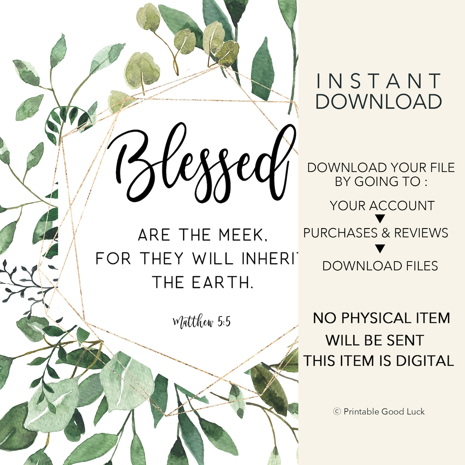 Matthew 5:5 Blessed are the meek for they will inherit the | Etsy