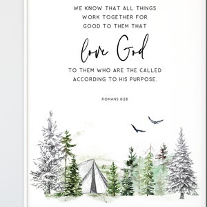 Romans 8:28 Bible Verse Wall Art Christian Printable Watercolor Line ...