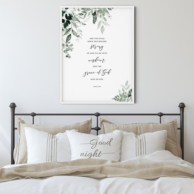 Luke 2:40 Bible Verse Wall Art Scripture Wall Art Prints Watercolor ...