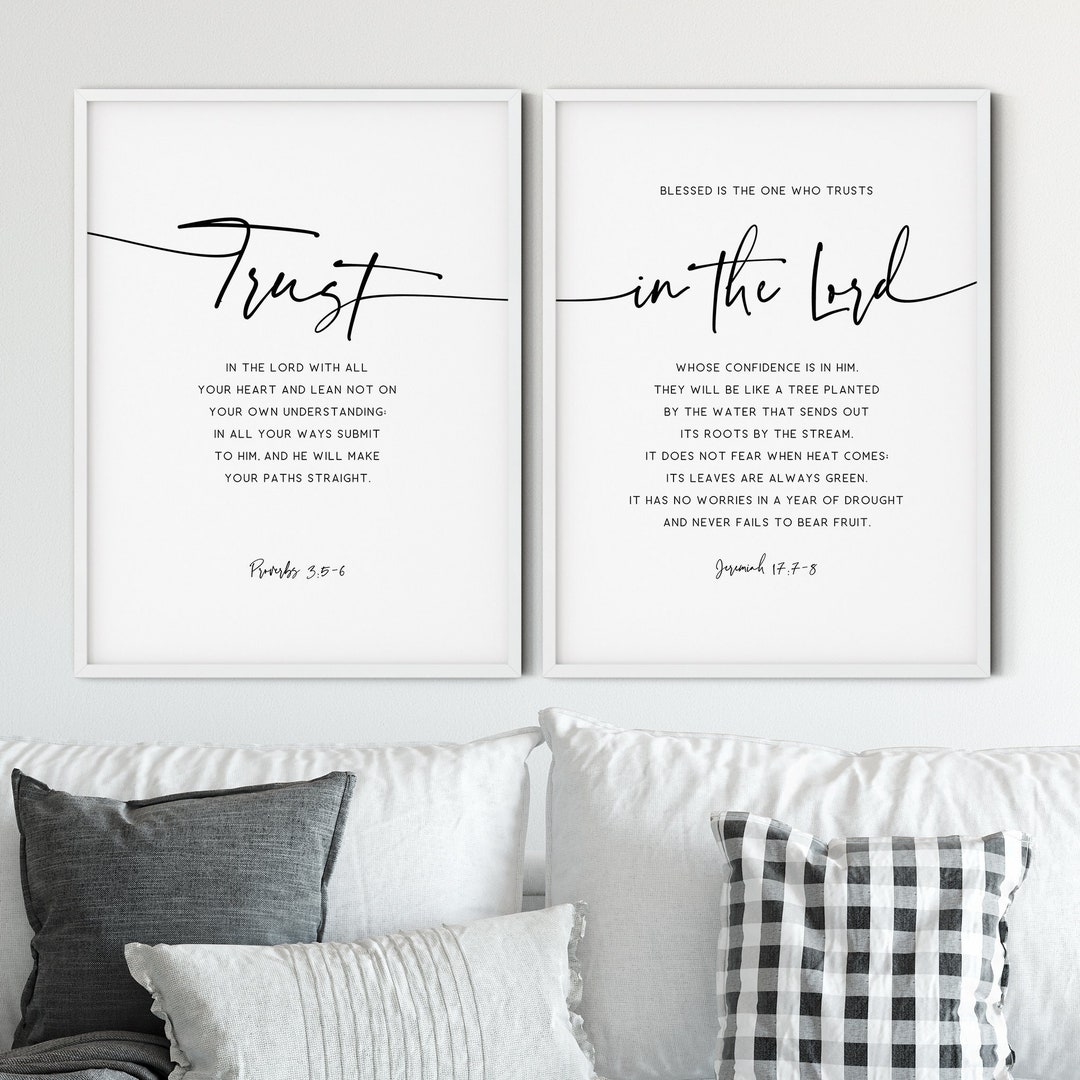 Trust in the Lord Bible Verse Wall Art Set of 2, Modern Scripture Quote ...