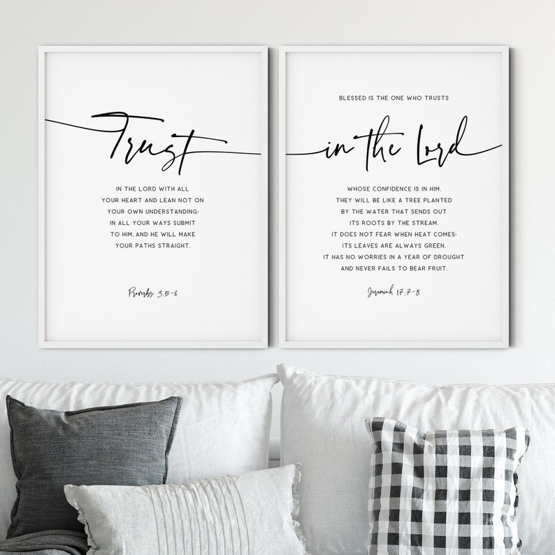 Trust in the Lord Bible Verse Wall Art Set of 2 Modern - Etsy