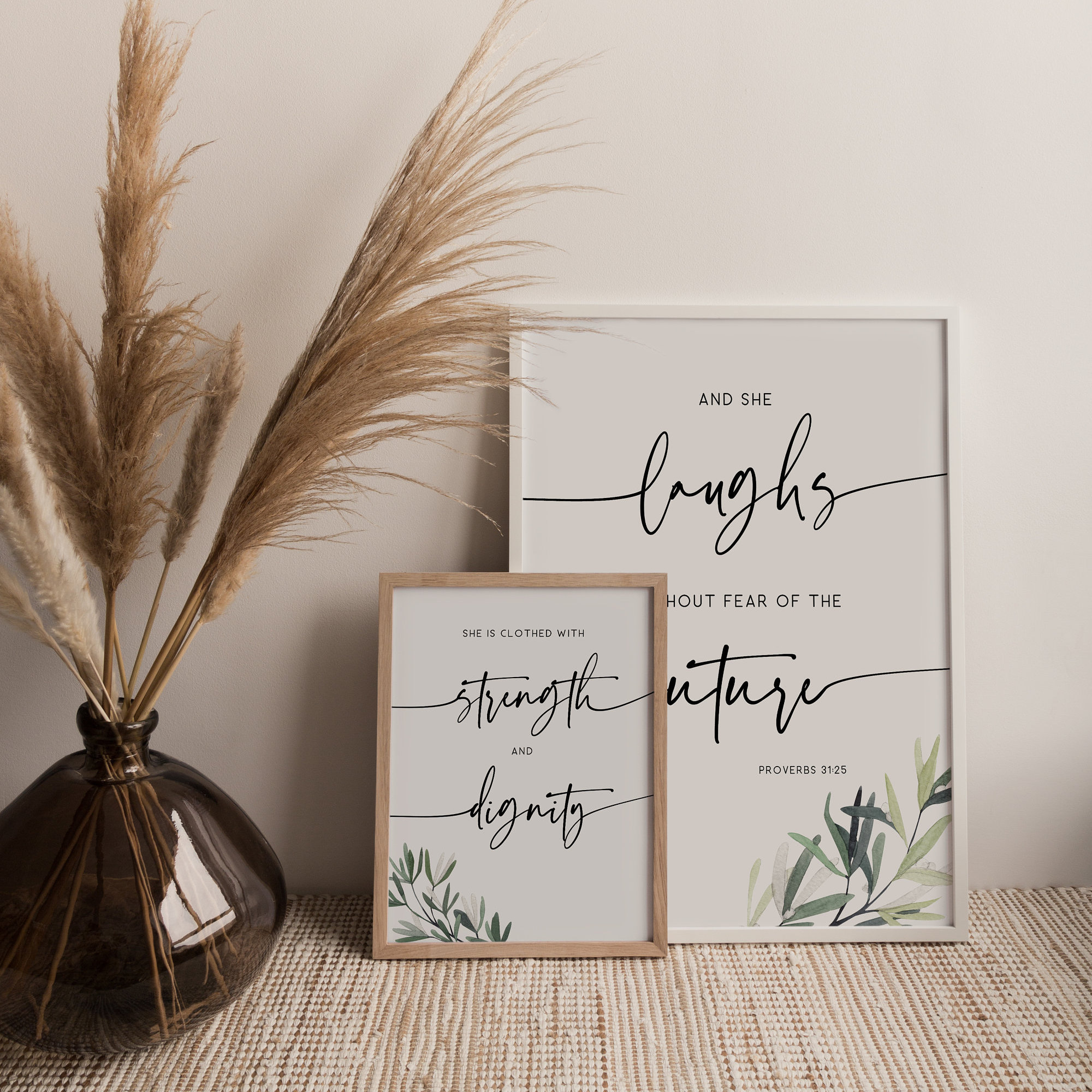 Proverbs 31:25 Bible Verse Wall Art Set of 2 Printable | Etsy