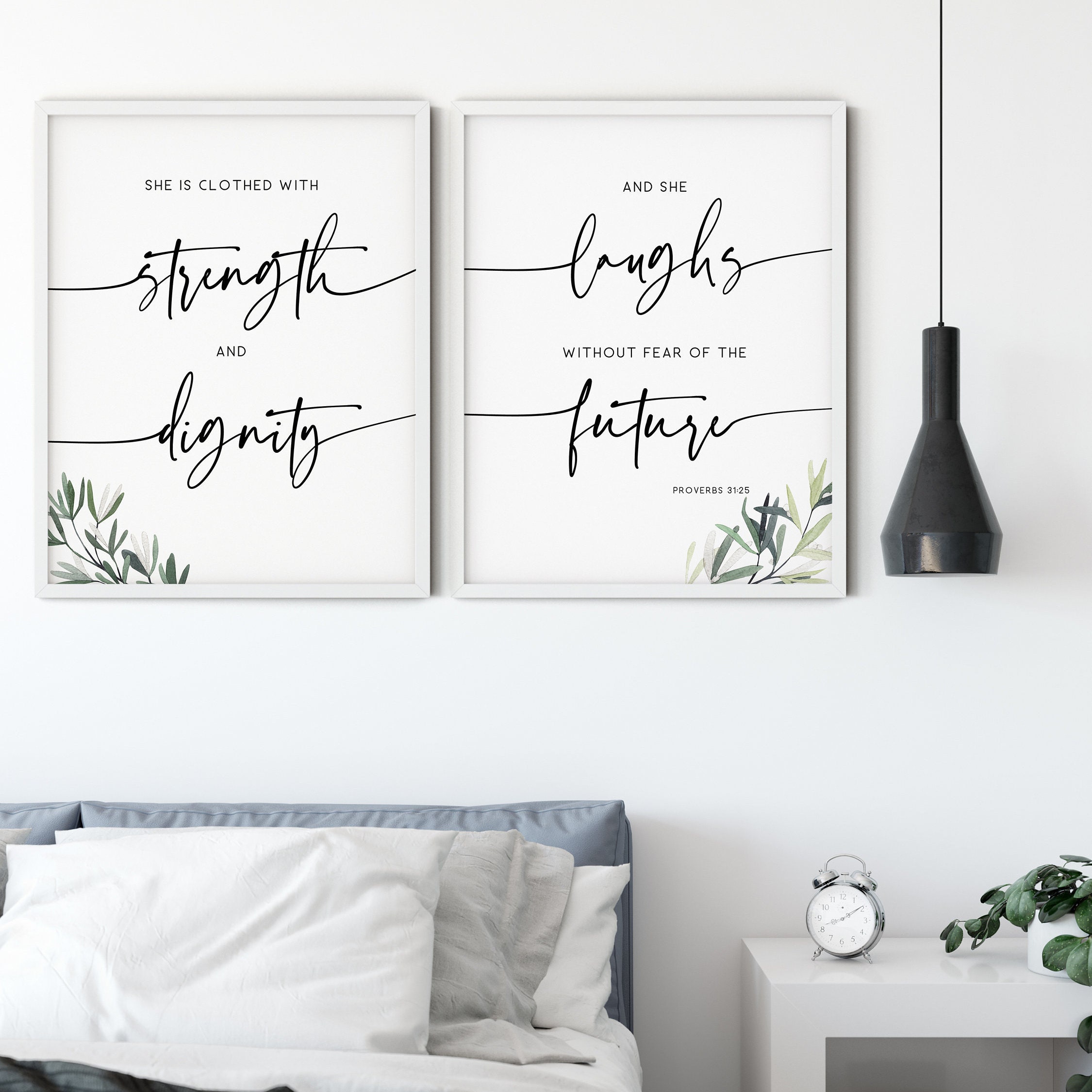 Proverbs 31:25 Bible Verse Wall Art Set of 2 Printable | Etsy