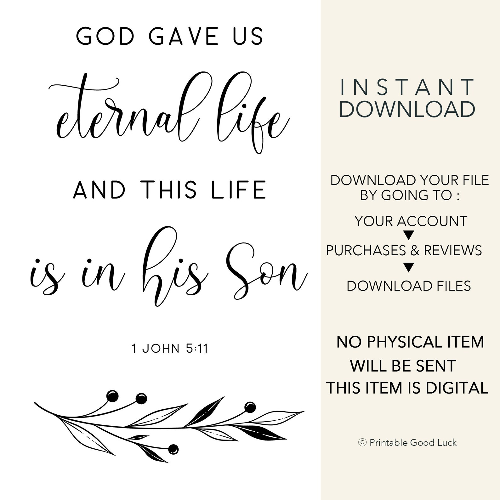 1 John 5:11, Bible Verse Wall Art, Modern Minimalist Scripture Quote ...