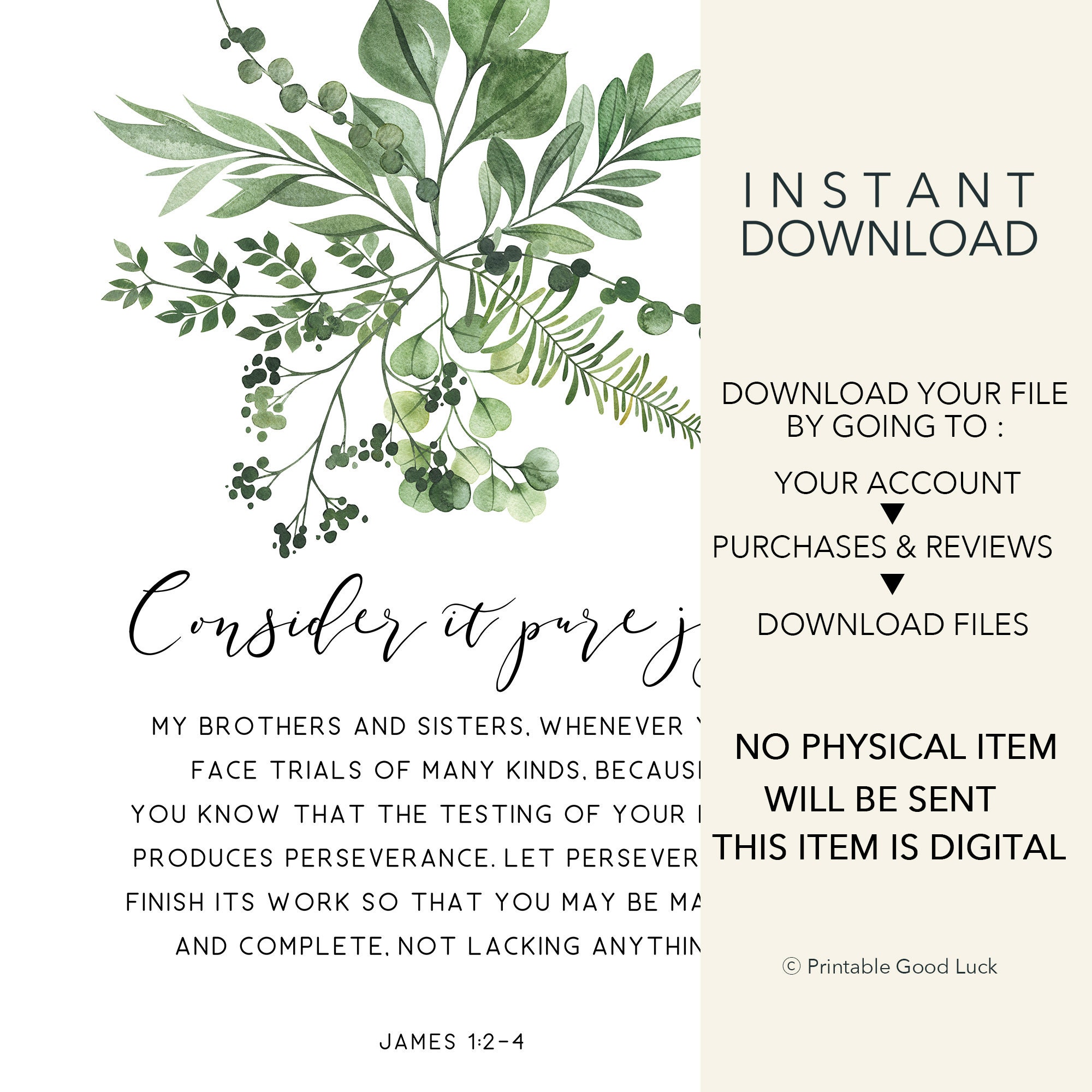 James 1:2-4 Scripture Wall Art Print Bible Verse Wall Art | Etsy