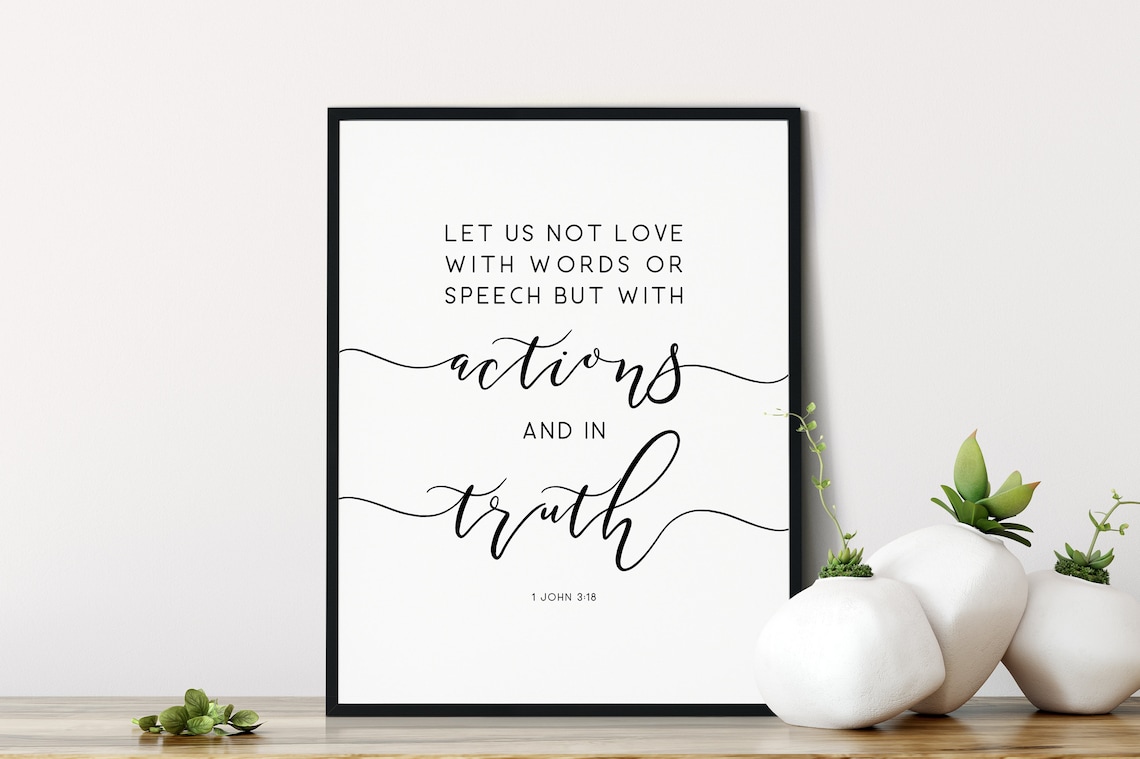 1 John 3:18 Bible Verse Wall Art Modern Christian Wall Art | Etsy