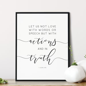 1 John 3:18, Bible Verse Wall Art Modern Christian Wall Art, Minimal ...