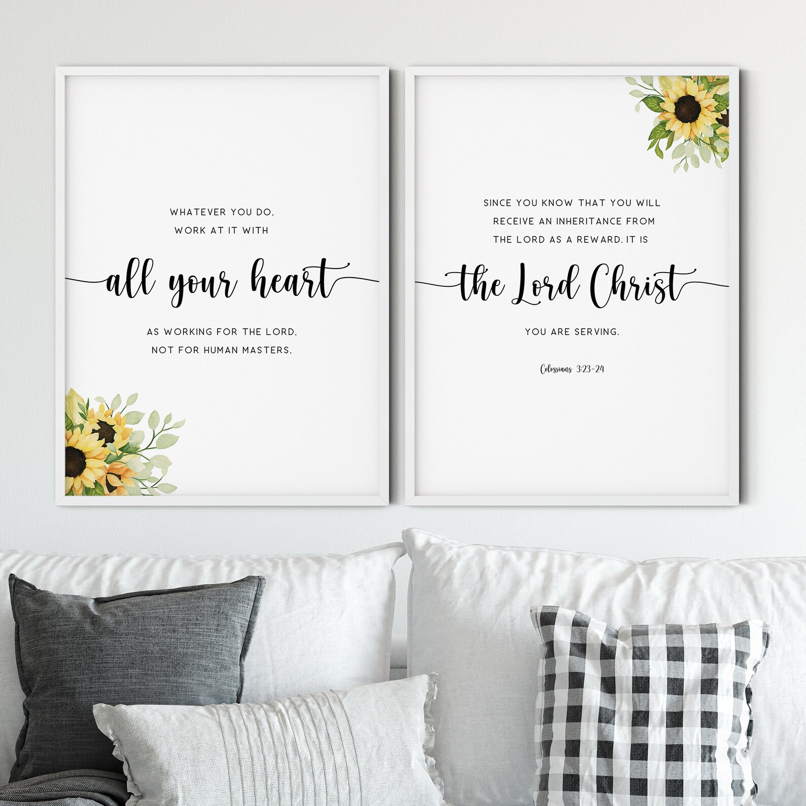 Colossians 3:23-24 Bible Verse Wall Art Set of 2 Prints - Etsy