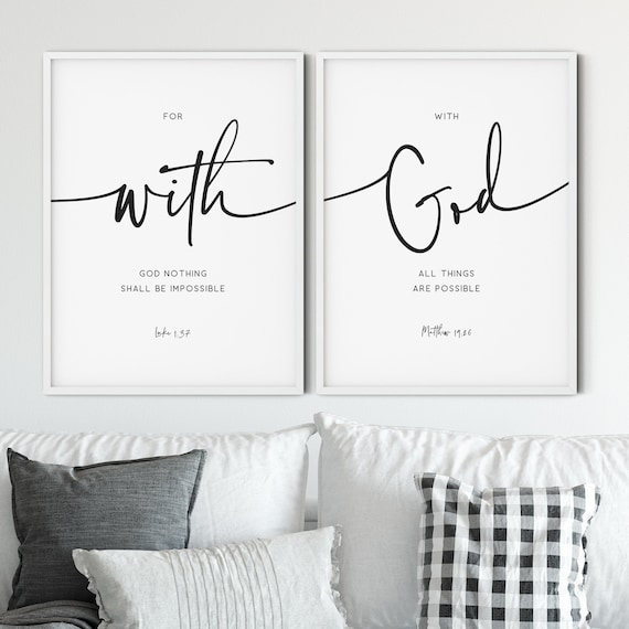 With God Bible Verse Wall Art Set of 2 Modern KJV Scripture | Etsy