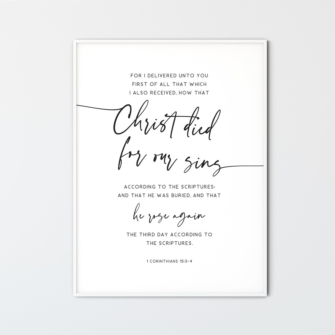 1 Corinthians 15:3-4 Easter Christian Wall Art KJV Bible Verse Print ...