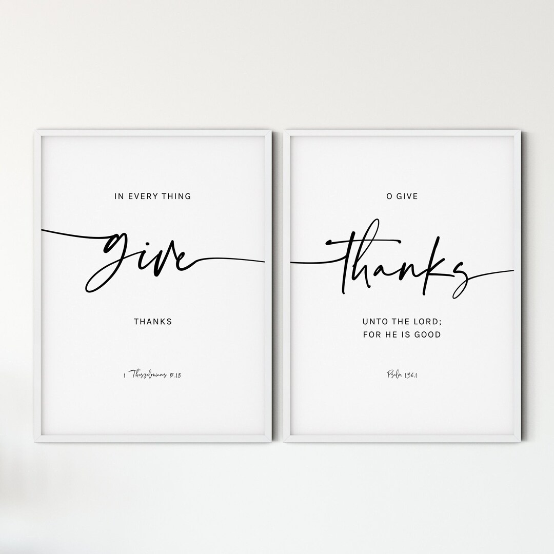 Give Thanks Bible Verse Wall Art Set of 2, Modern Scripture Quote ...
