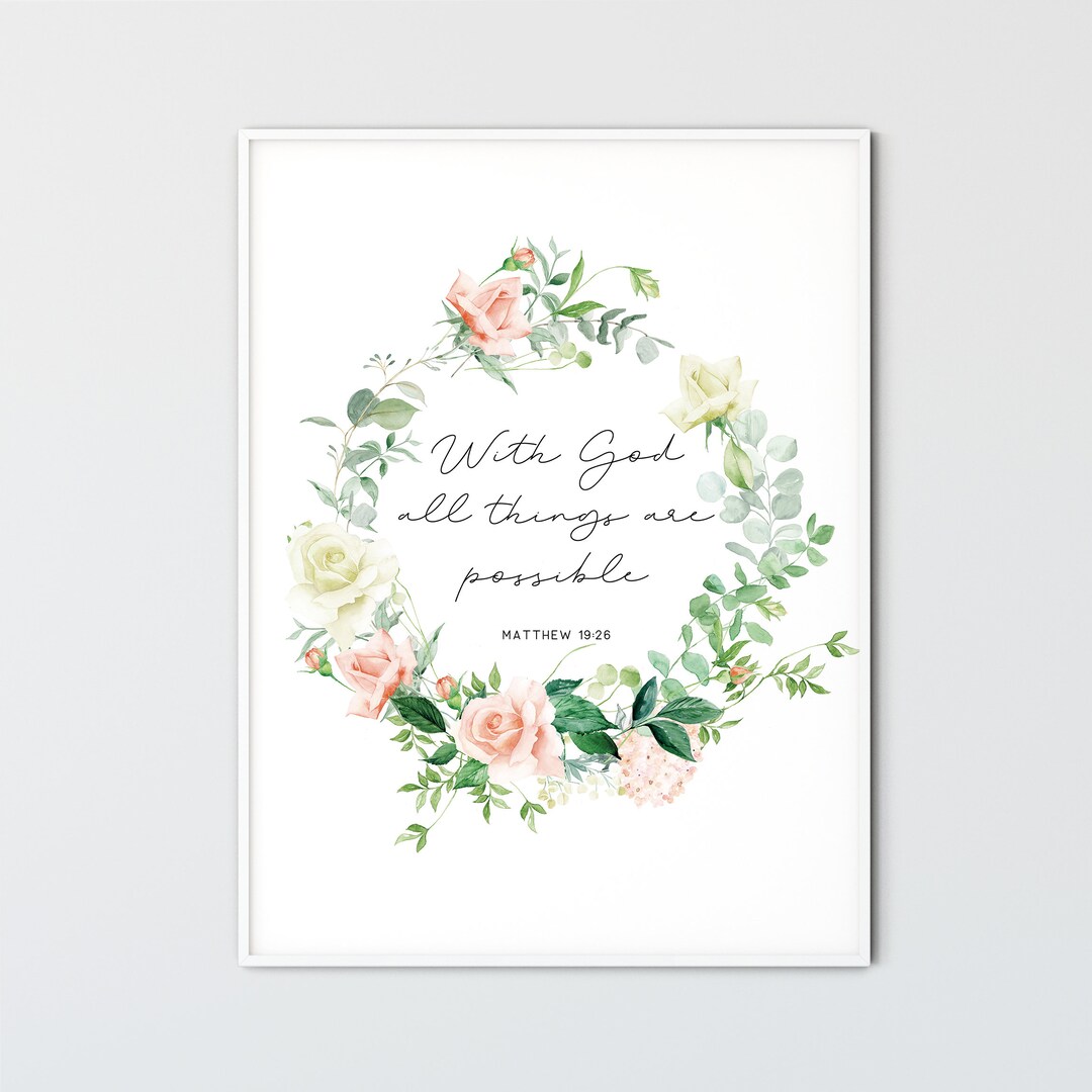 Matthew 19:26 With God All Things Are Possible Bible Verse Wall Art ...