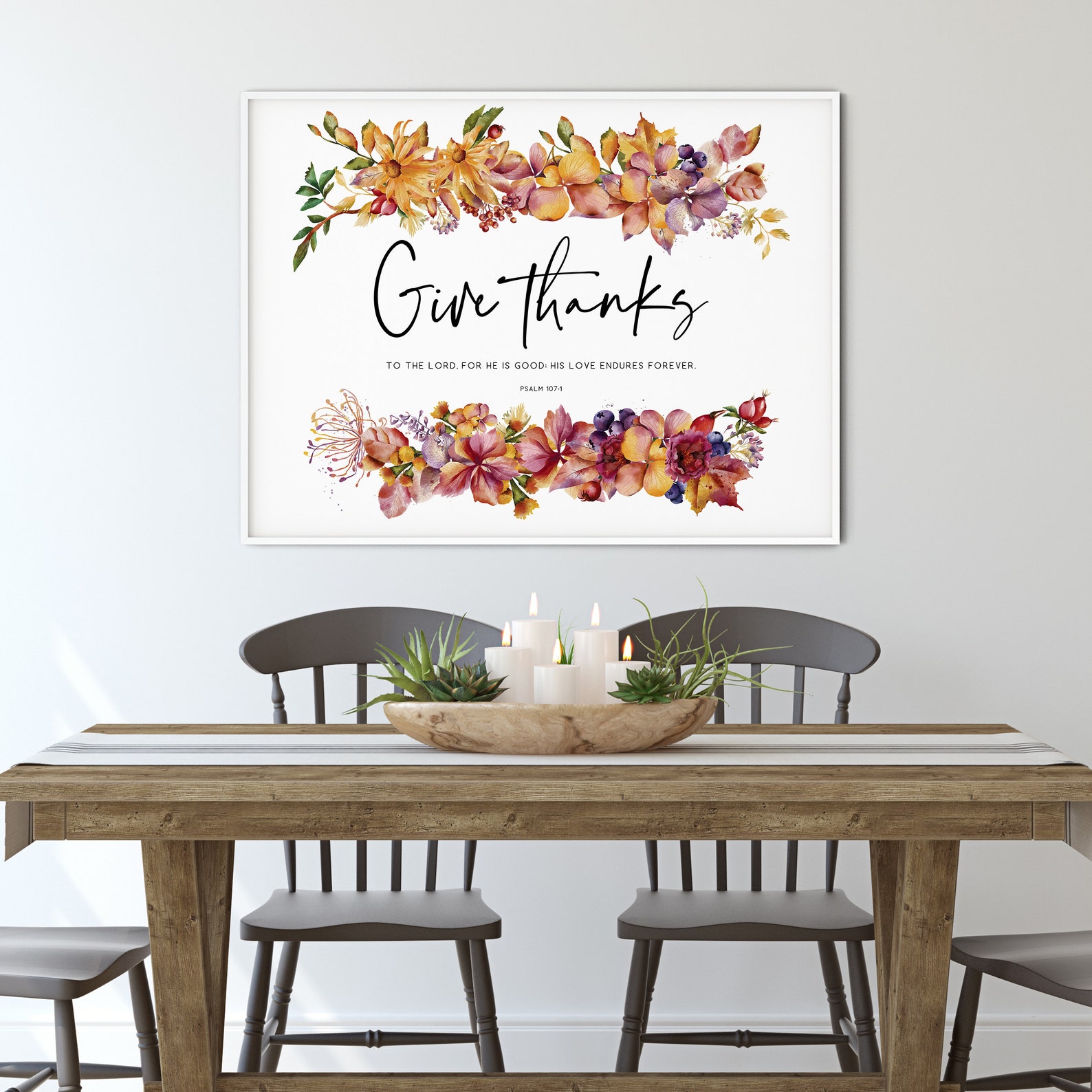Psalm 107:1 Thanksgiving Bible Verse Wall Art Horizontal - Etsy