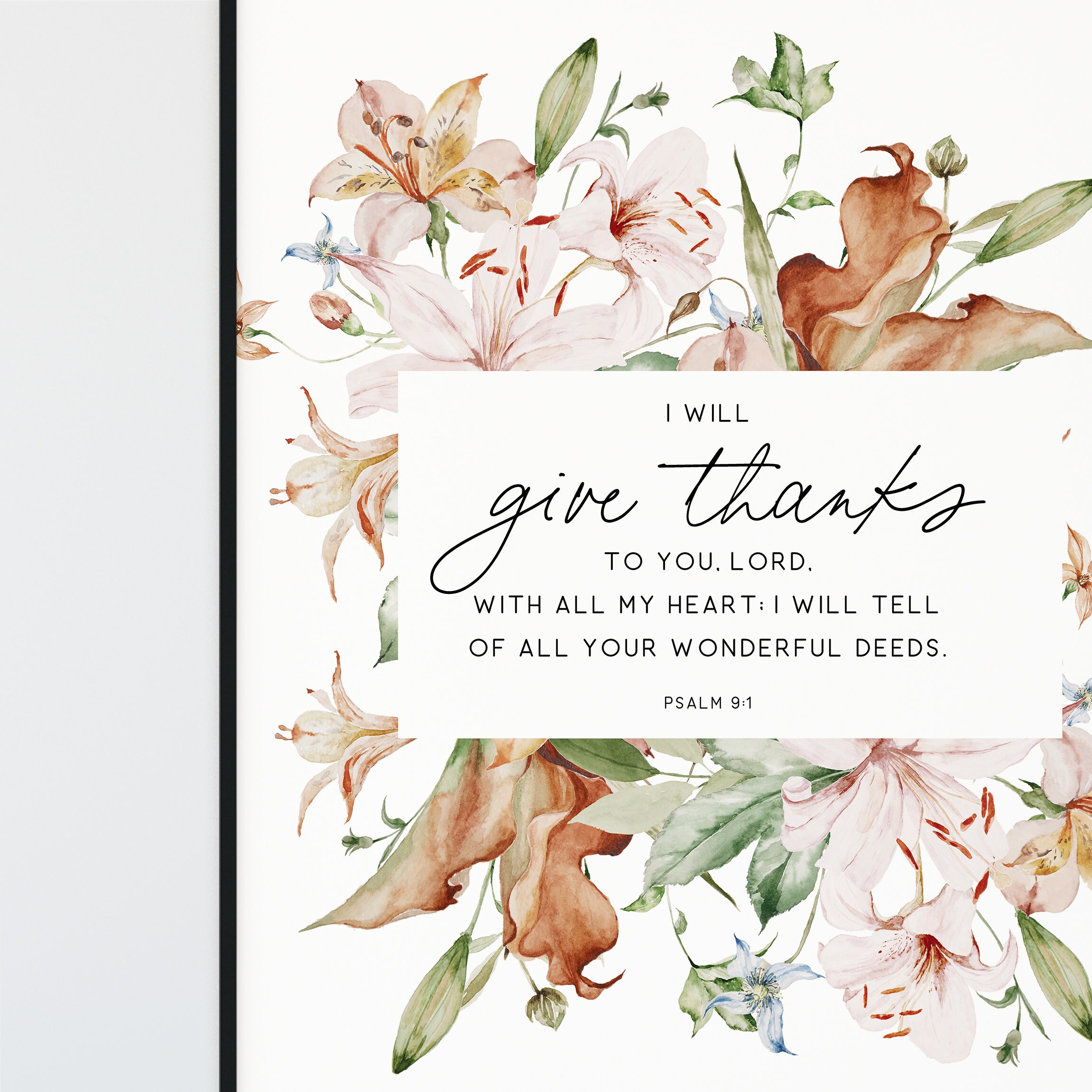 Psalm 9:1 Give Thanks Bible Verse Wall Art, Scripture Print, Fall ...