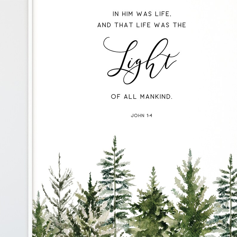 John 1:4 Christian Wall Art Watercolor Trees Scripture Print - Etsy