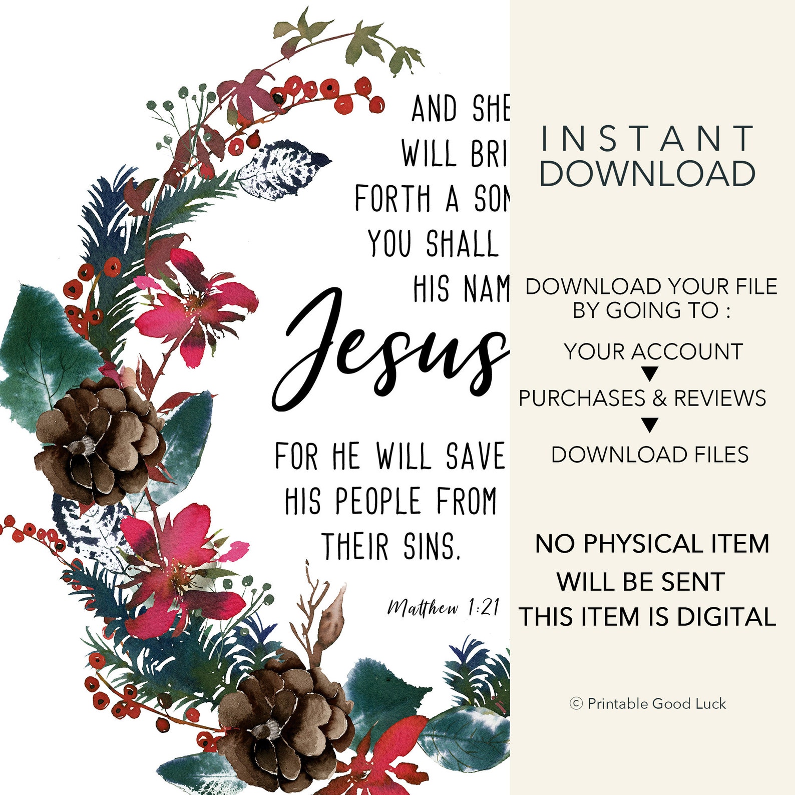 Matthew 1:21 Christian Wall Art Bible Verse Wall Art - Etsy