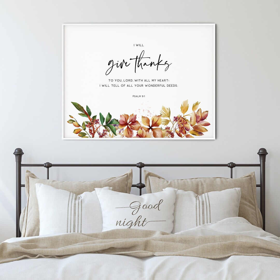 Psalm 9:1 Give Thanks Bible Verse Print, Printable Fall Wall Art ...