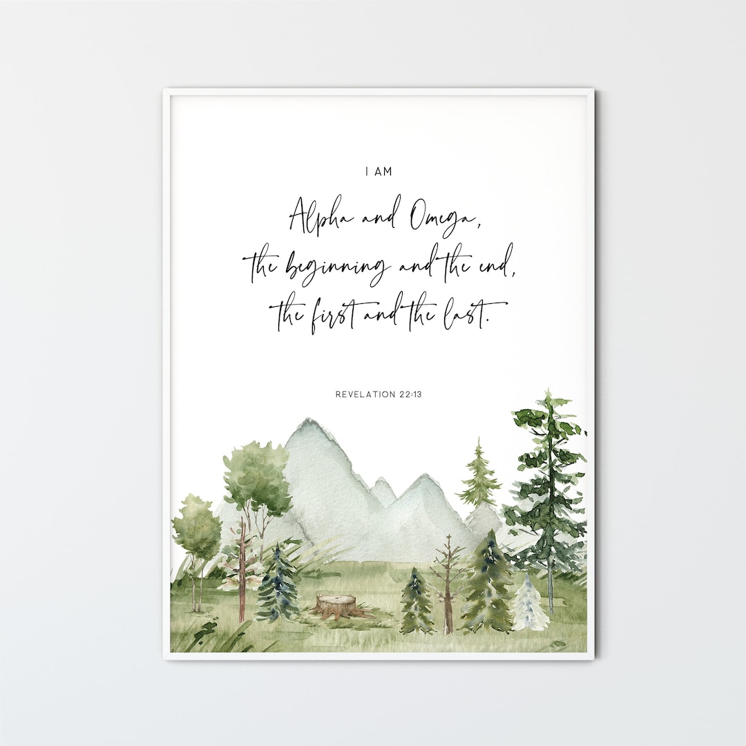 Revelation 22:13 Alpha and Omega Christian Wall Art Watercolor Forest ...