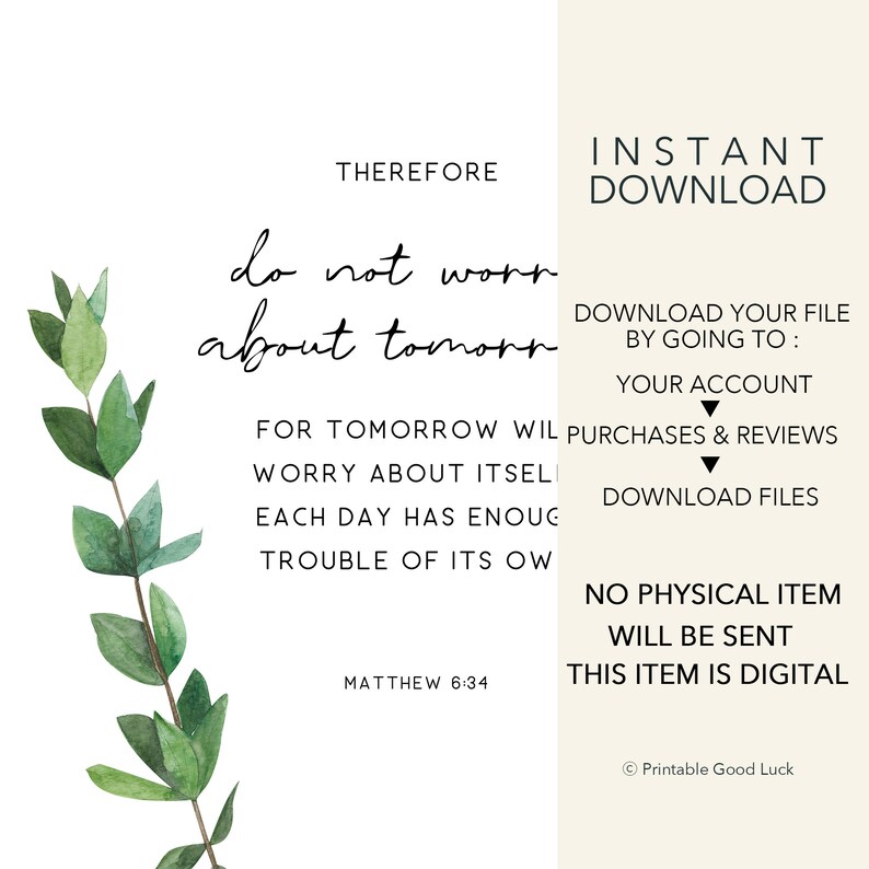 Matthew 6:34 Bible Verse Wall Art Baptism Gift Scripture Wall Art ...