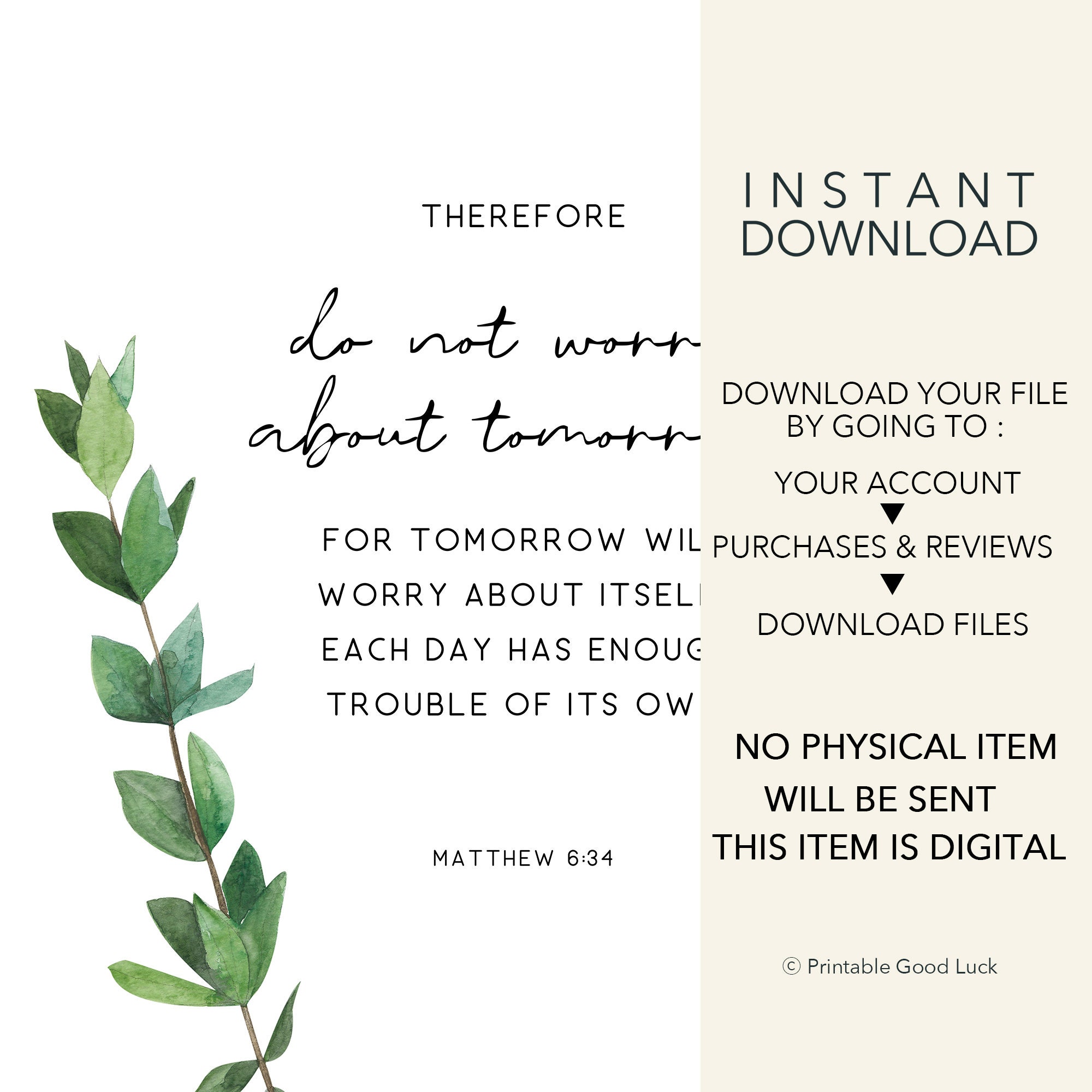 Matthew 6:34 Bible Verse Wall Art Baptism Gift Scripture Wall | Etsy