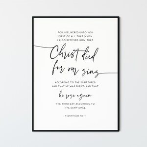 1 Corinthians 15:3-4 Easter Christian Wall Art KJV Bible Verse Print ...