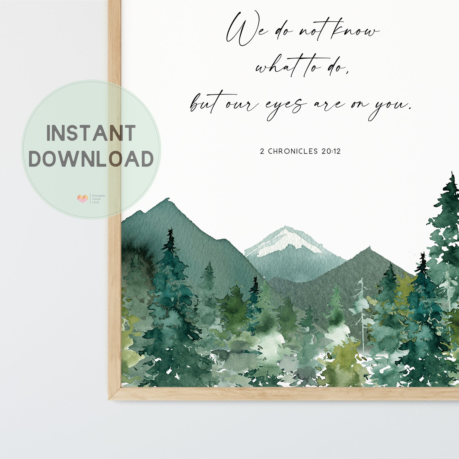 2 Chronicles 20:12 Bible Verse Wall Art Watercolor Forest Scripture ...