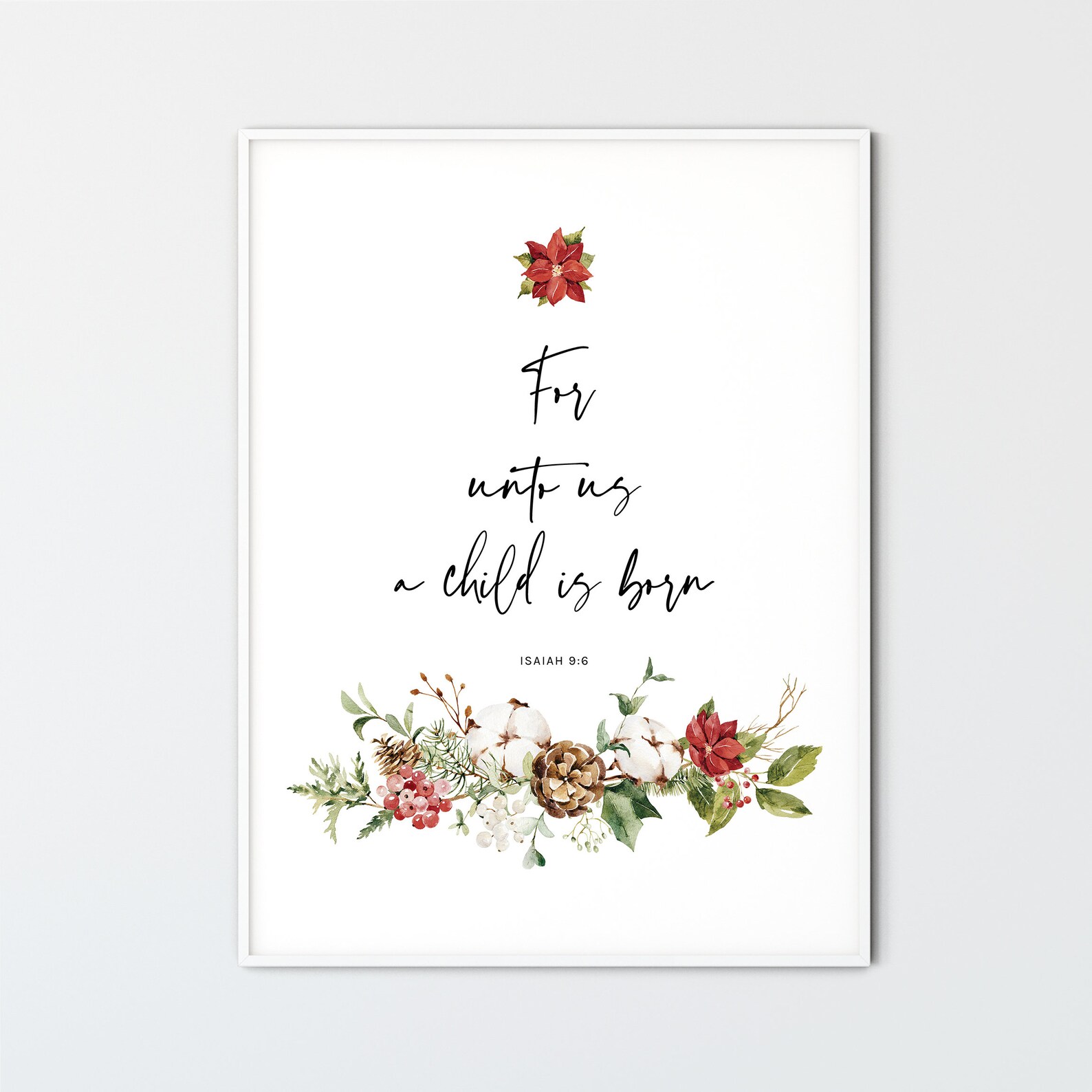 For Unto Us A Child is Born, Isaiah 9:6 KJV Christmas Bible Verse Wall ...
