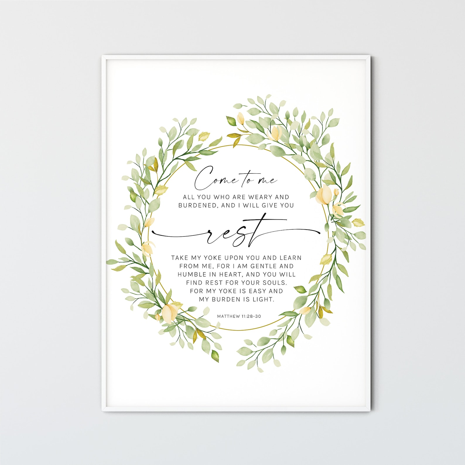 Matthew 11:28-30 Bible Verse Wall Art Printable Scripture Art Bible ...