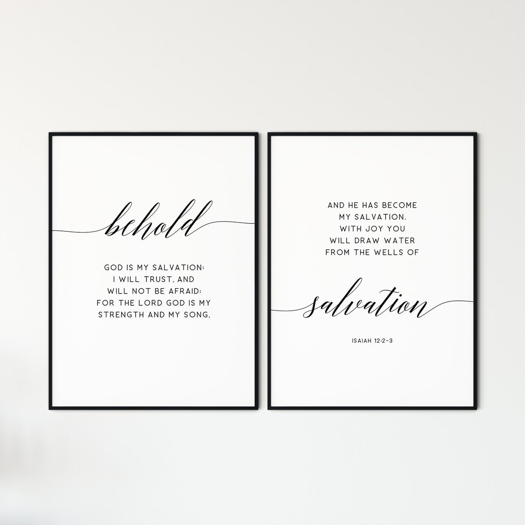 Isaiah 12:2-3, Bible Verse Wall Art Set of 2 Prints, Modern Minimalist ...