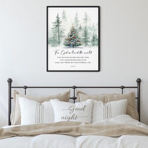 John 3:16 Print, Christmas Bible Verse Wall Art Watercolor Christmas ...