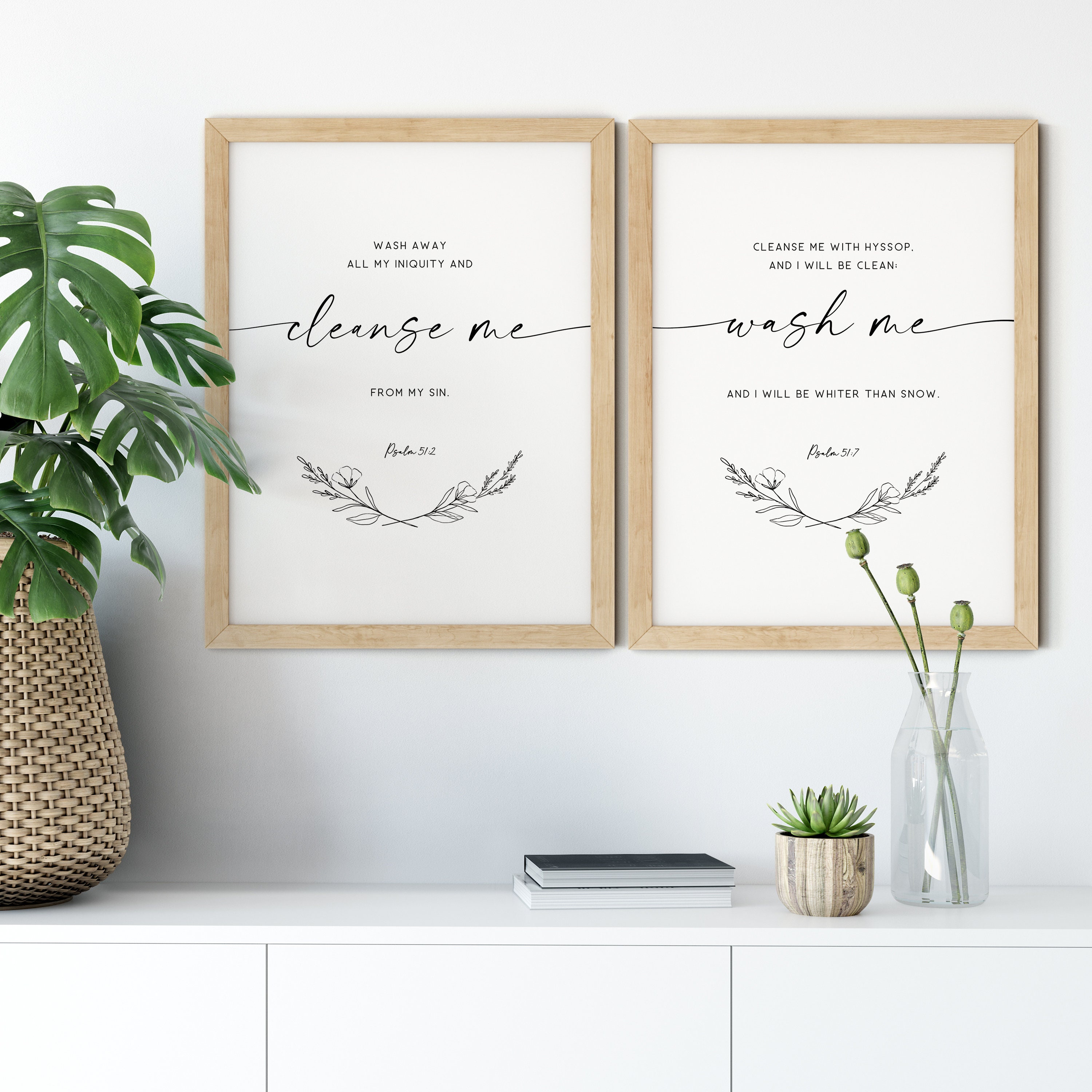 Psalm 51:7 Bible Verse Wall Art Scripture Bathroom Wall Art | Etsy