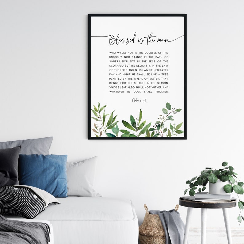 Psalm 1:1-3 Blessed is the Man Bible Verse Wall Art Modern | Etsy