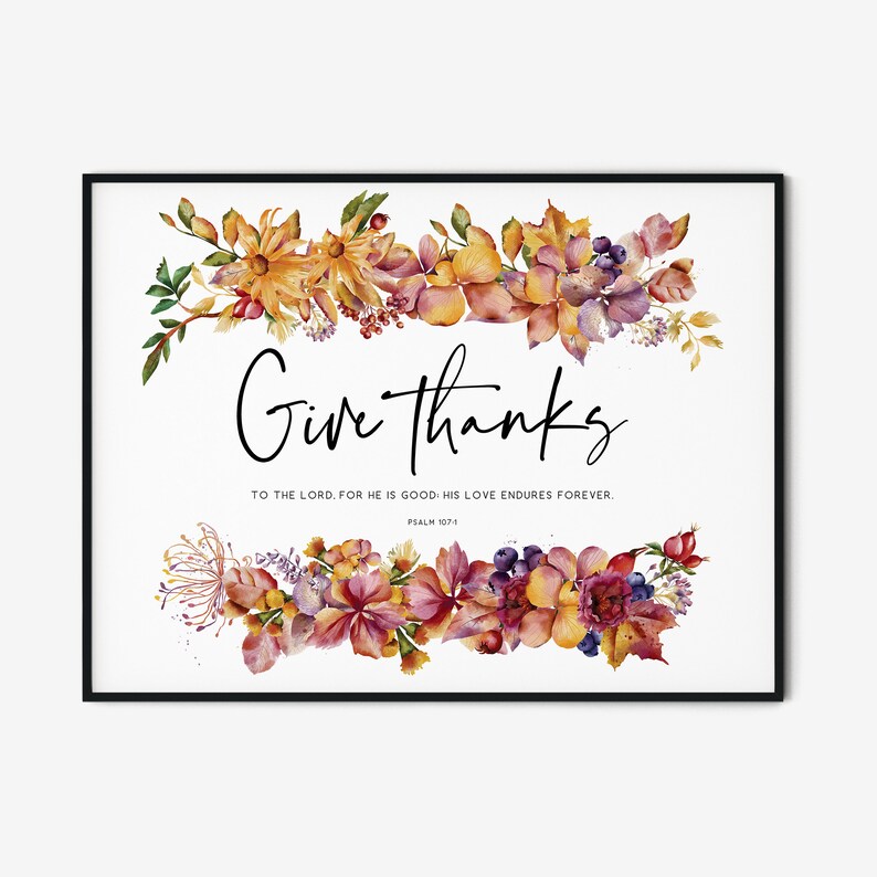 Psalm 107:1 Thanksgiving Bible Verse Wall Art, Horizontal Scripture ...