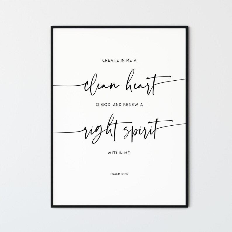 Psalm 51:10 Bible Verse Wall Art Printable Modern Christian - Etsy