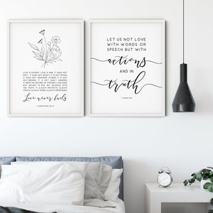 1 John 3:18 Bible Verse Wall Art Modern Christian Wall Art | Etsy