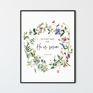 He is Risen Matthew 28:6, Easter Printable Bible Verse Wall Art Spring ...