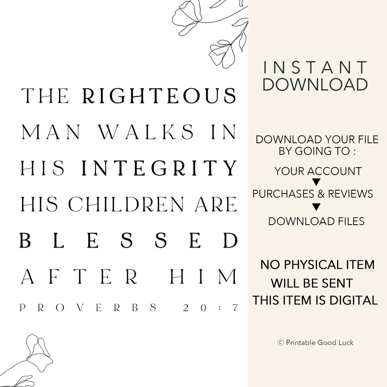 Proverbs 20:7 Father's Day Gift Bible Verse Print - Etsy