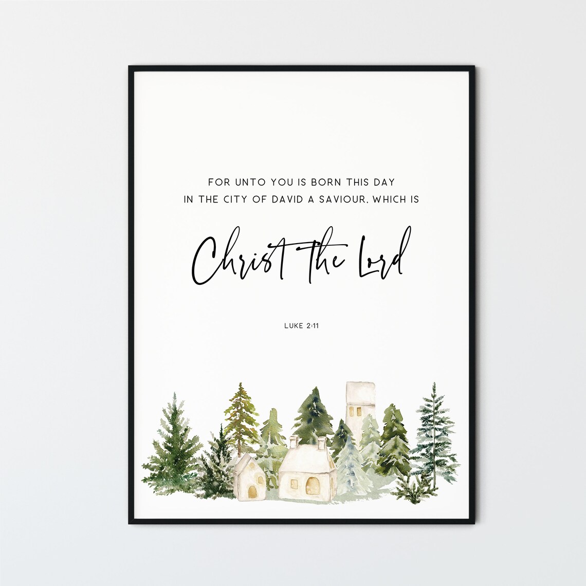Luke 2:11 Christmas Christian Wall Art Printable Watercolor Forest ...
