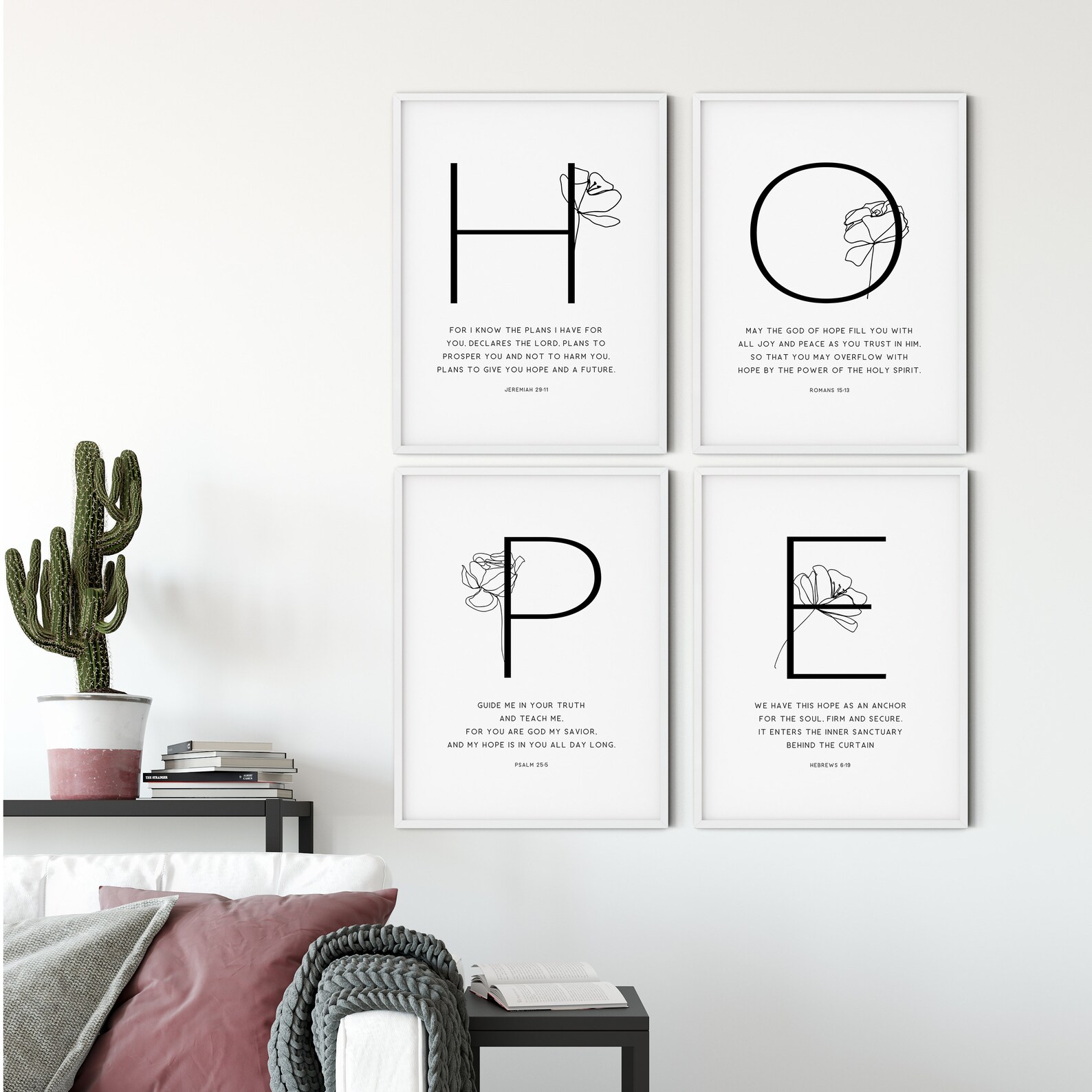 HOPE Bible Verse Prints Set of 4 Modern Christian Wall Art - Etsy