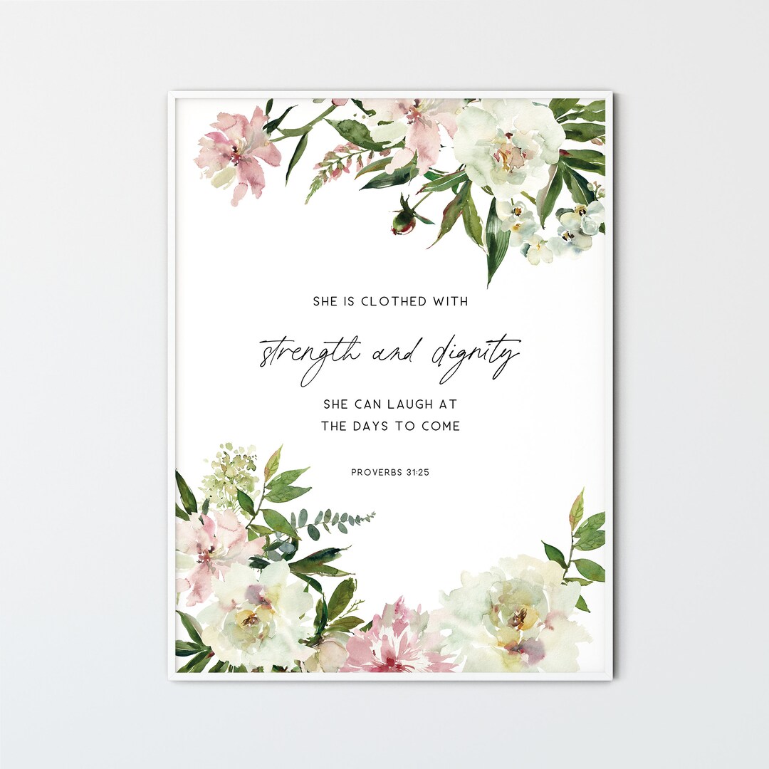 Proverbs 31:25 Bible Verse Wall Art Floral Scripture Print Christian ...