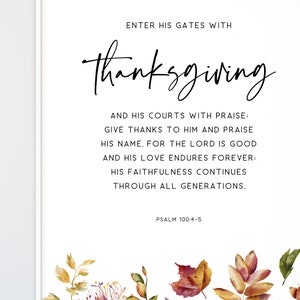 Psalm 100:4-5, Thanksgiving Bible Verse Fall Christian Wall Art Autumn ...