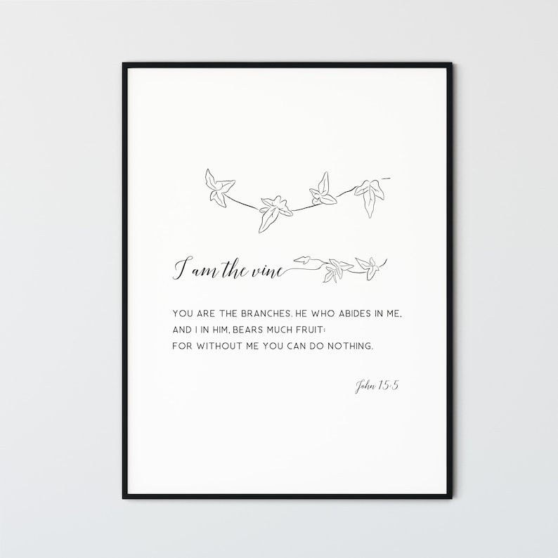 John 15:5 Bible Verse Wall Art, Printable Scripture Prints, Botanical ...
