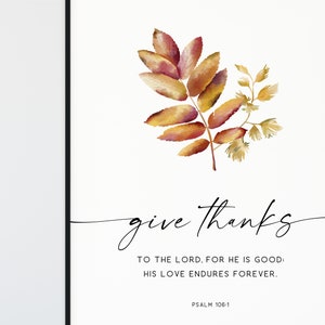 Psalm 106:1 Bible Verse Wall Art Scripture Print Autumn Thanksgiving ...