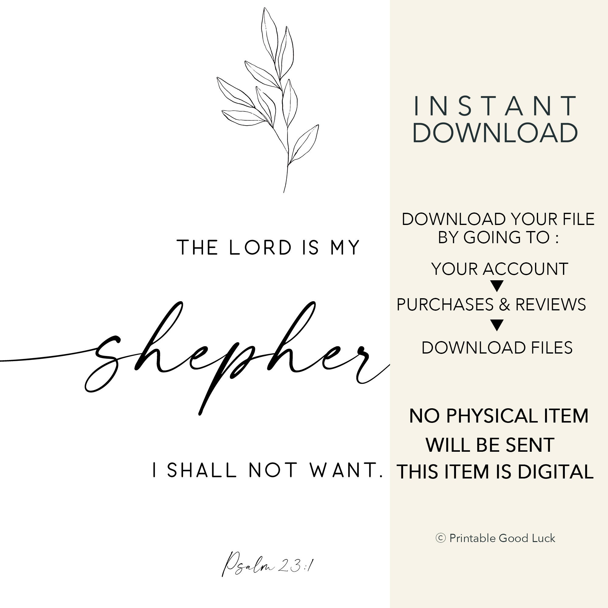 Psalm 23:1 KJV The Lord is my shepherd Scripture Wall Art | Etsy