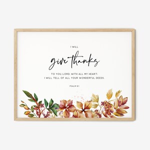 Psalm 9:1 Give Thanks Bible Verse Print, Printable Fall Wall Art ...